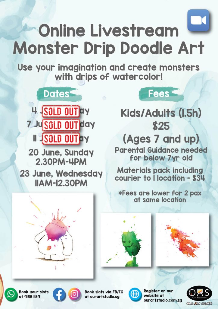 (Virtual) Monster Drip Doodle Art Using Watercolour - Our Art Studio