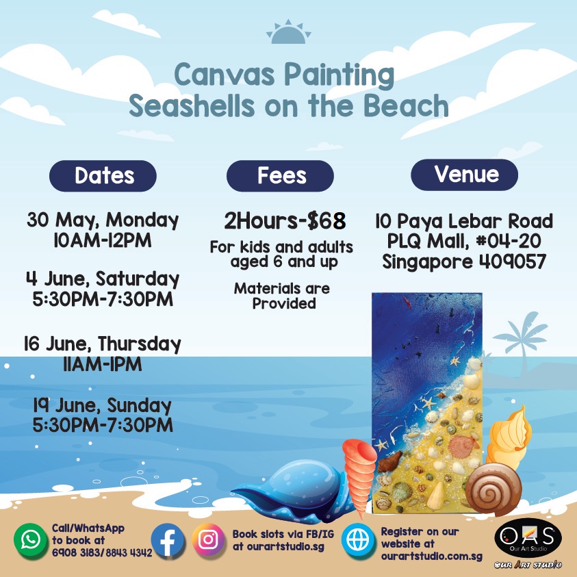 Canvas Painting Workshop - Seashells on the beach - Our Art Studio