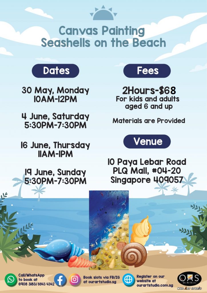 Canvas Painting Workshop - Seashells on the beach - Our Art Studio